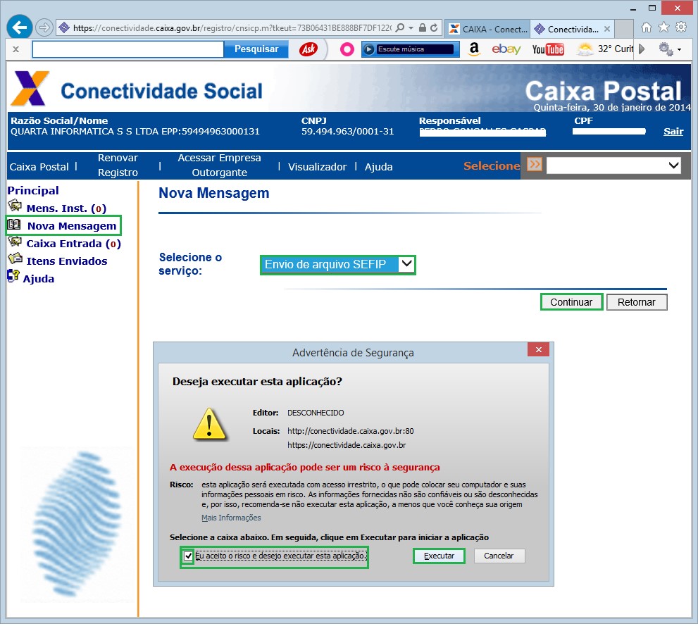 Conectividade Social Java: Aplicação Bloqueada por Definições de ...